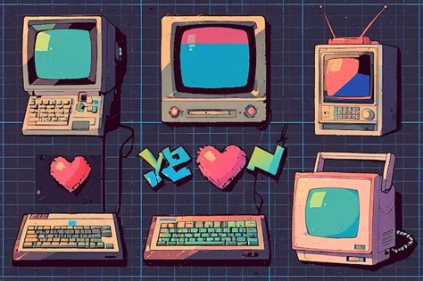 y2k trendy set of objects old computer interface retro pc elements 1990s 2000s style flip phone