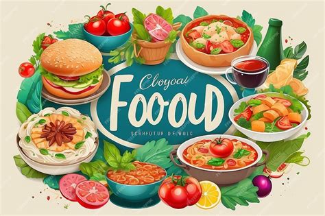 Food Collage A Design Template With Various Tasty Dishes With A Place