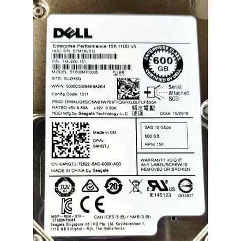 St600mp0005 Dell 600gb 15k 25 12g Sas Hard Drive Disk 4hgtj 04hgtj