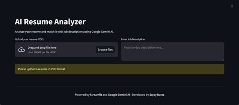 Github Dutta Sujoyai Resume Analyzer The Ai Powered Resume Analyzer Acts As A Virtual Hr