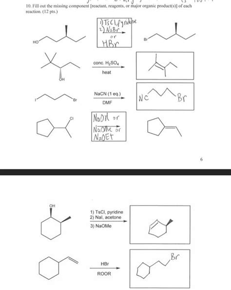 solved 10 fill out the missing component [reactant