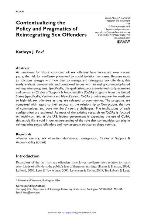 Pdf Contextualizing The Policy And Pragmatics Of Reintegrating Sex Offenders