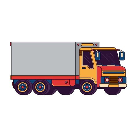 화물 트럭 벡터 라인 일러스트 프리미엄 벡터