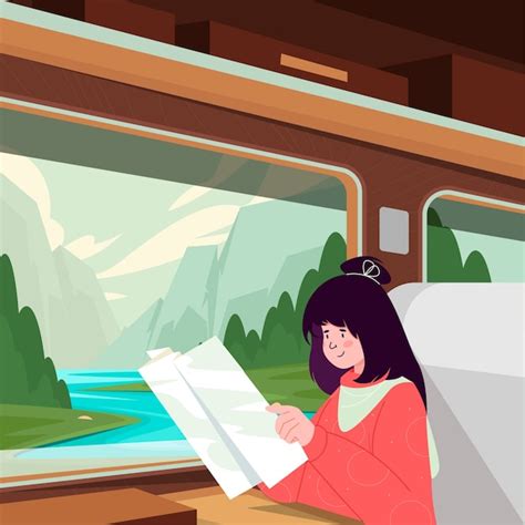 손으로 그린 기차 여행 그림 무료 벡터
