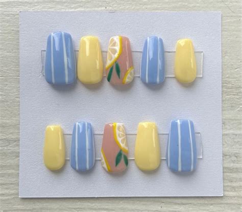 Lemon Press On Nail Set Etsy Lemon Nails Cute Nails Summery Nails