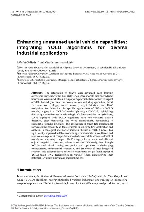 Pdf Enhancing Unmanned Aerial Vehicle Capabilities Integrating Yolo Algorithms For Diverse