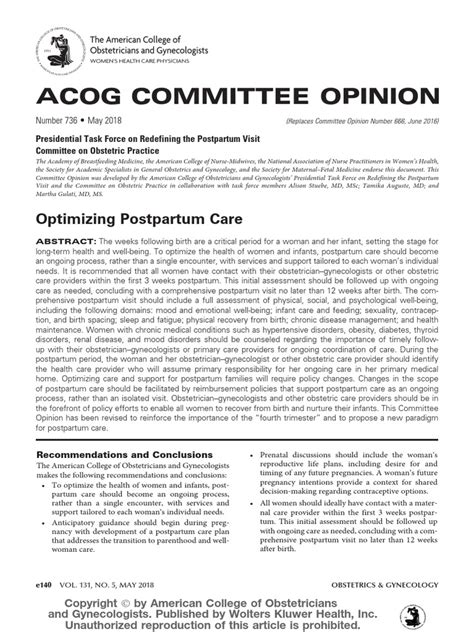 Acog Committee Opinion No 736 2018 Pdf Postpartum Period Pregnancy