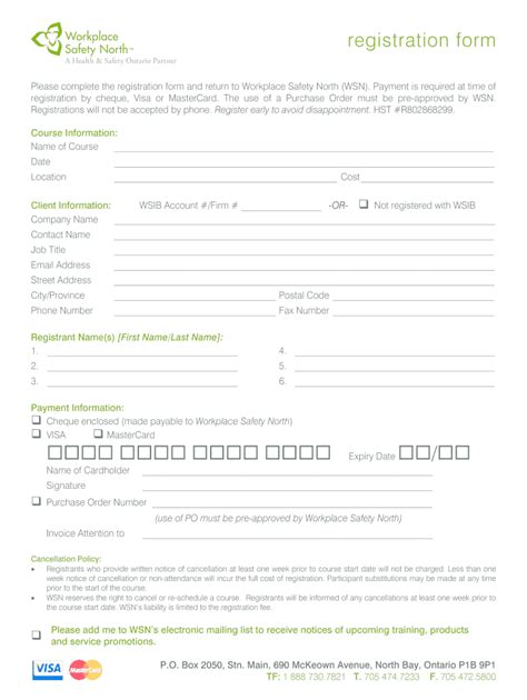Fillable Online Registration Form Hso Health Safety Ontario Fax