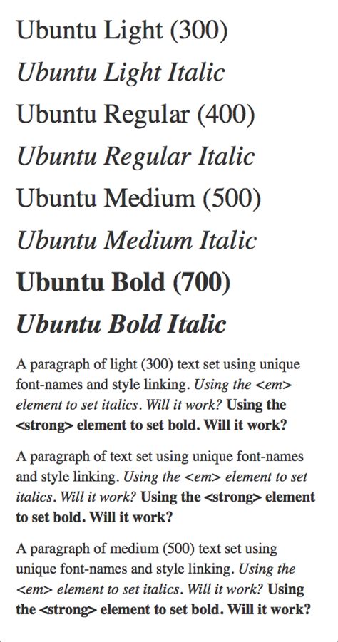 how to set weights and styles with the font face declaration