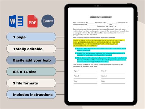 Agreement Addendum Template Attorney Written Editable Instant Download Addendum Template For