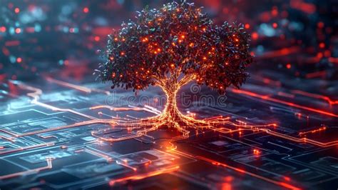Futuristic Tree On Evolving Circuit Board With Glowing Connections Stock Image Image Of Design