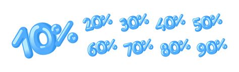 10에서 90까지 각종 백분율 가치를 표시하는 3d 파란 숫자 숫자 광고 판매를 위한 도표 이상 10에 대한 스톡 벡터 아트 및
