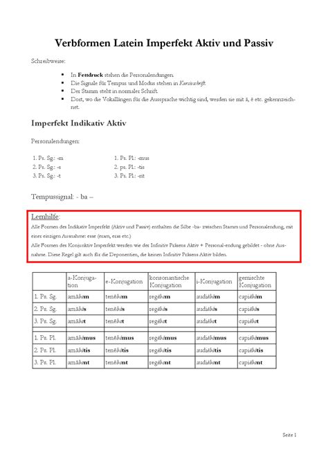 Tabelle Verbformen Latein Imperfekt Aktiv Und Passiv Grafiken Und