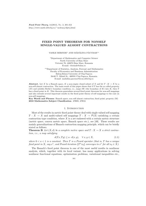 Pdf Fixed Point Theorems For Nonself Single Valued Almost Contractions