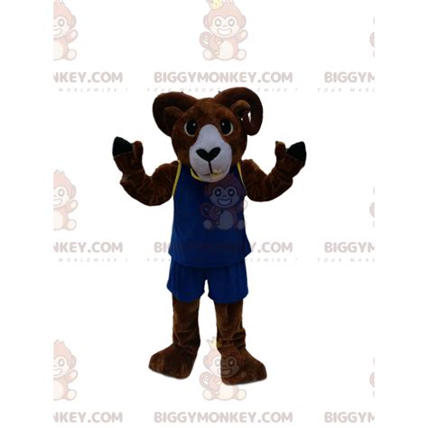 Brown Ram Biggymonkey™ Mascot Costume With Blue