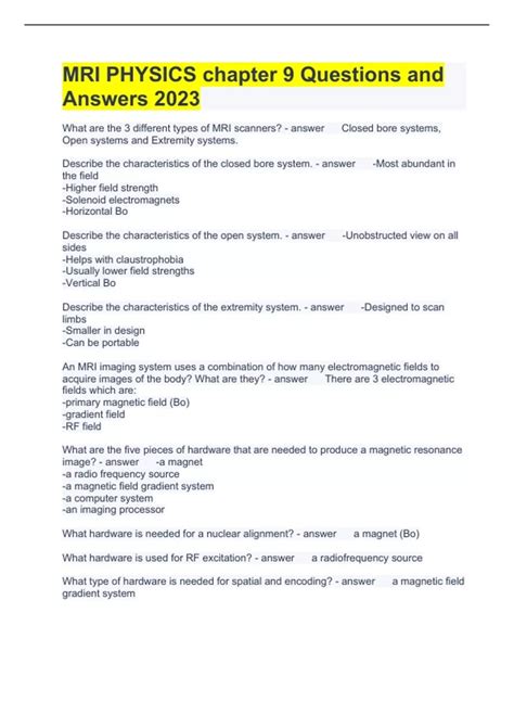 Mri Physics Chapter 9 Questions And Answers 2023 Mri Stuvia Us