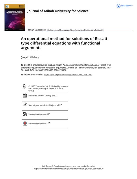 Pdf An Operational Method For Solutions Of Riccati Type Differential