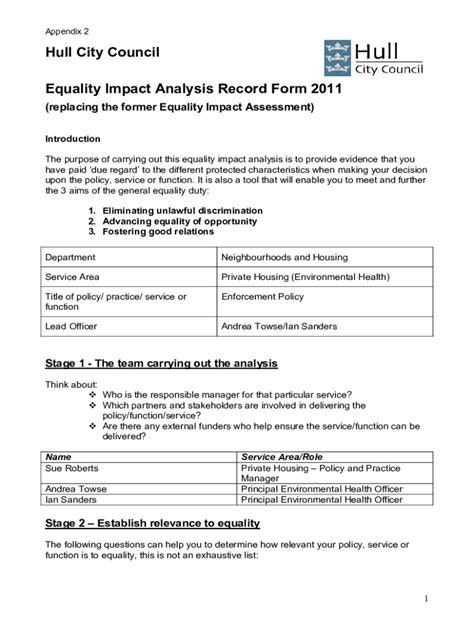 Fillable Online Equality Analysis Record Form Equality Impact Analysis Record Form Fax Email