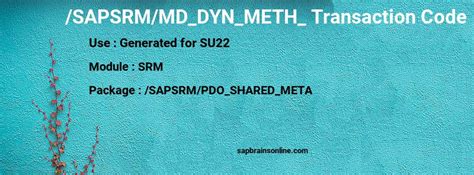 Sapsrmmddynmeth Sap Tcode For Generated For Su22