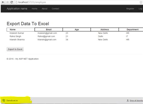 export data in excel file with asp mvc