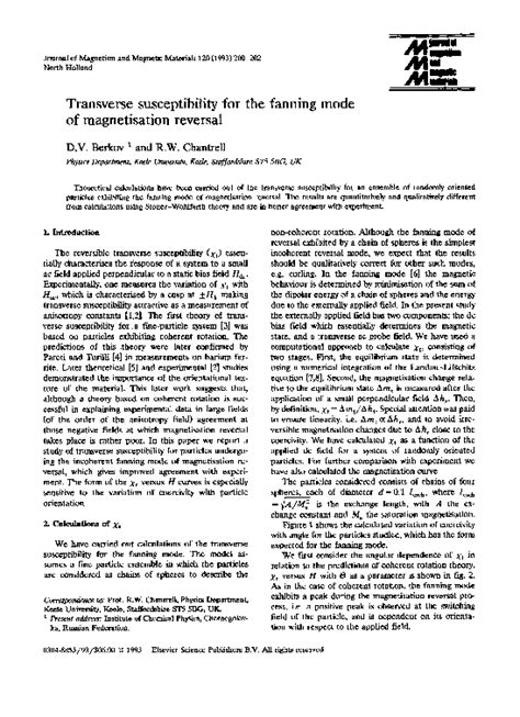 Pdf Transverse Susceptibility For The Fanning Mode Of Magnetisation