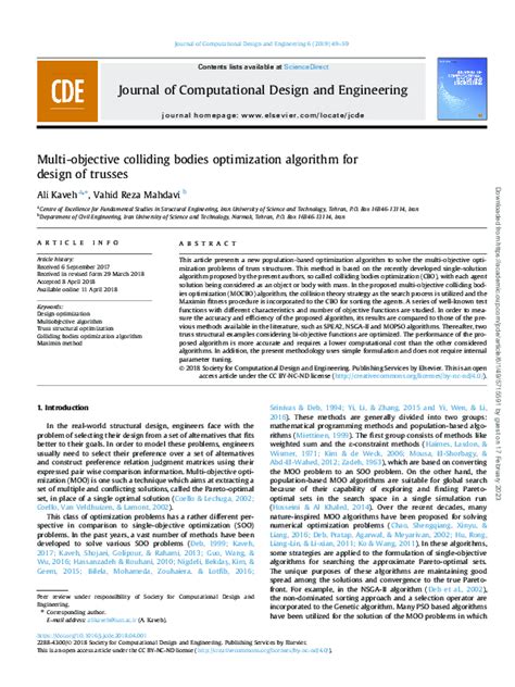 Pdf Multi Objective Colliding Bodies Optimization Algorithm For Design Of Trusses