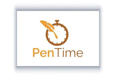 펜 타임 로고 디자인 템플릿 프리미엄 벡터