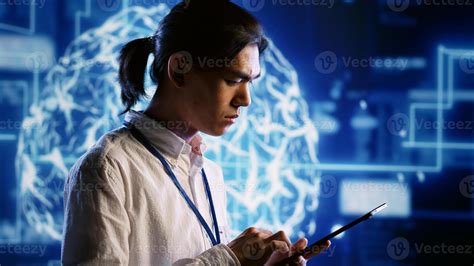 Certified Engineer Works With Artificial Intelligence Computerized