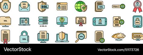 Ssl Certificate Icons Set Color Line Royalty Free Vector