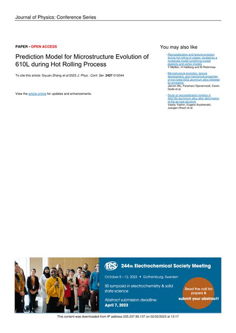 Pdf Prediction Model For Microstructure Evolution Of 610l During Hot Rolling Process