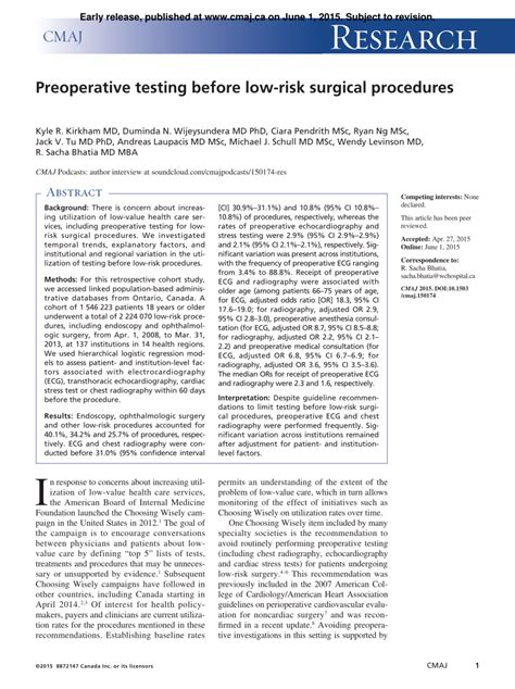 Pdf Preoperative Testing Before Low Risk Surgical Procedures