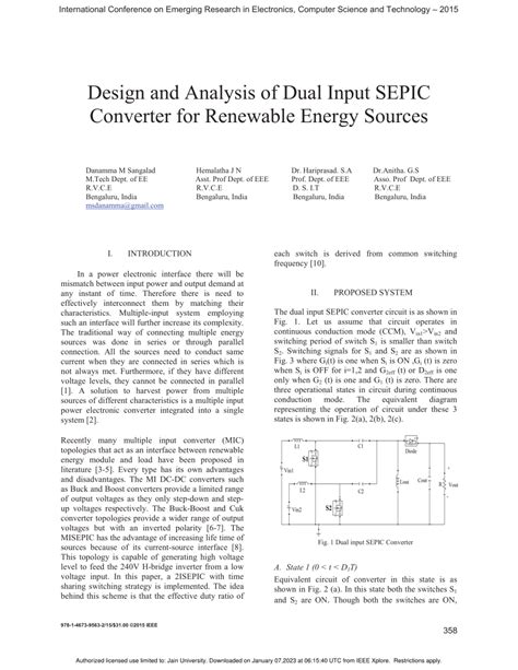 Pdf Design And Analysis Of Dual Input Sepic Converter For Renewable Energy Sources