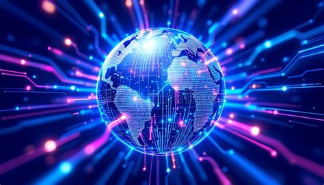 Global Technology Network Digital Earth With Glowing Connections And Data Streams Stock