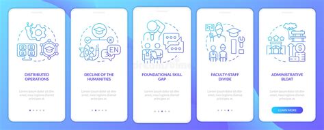 Problems In Higher Education Blue Gradient Onboarding Mobile App Screen Stock Vector