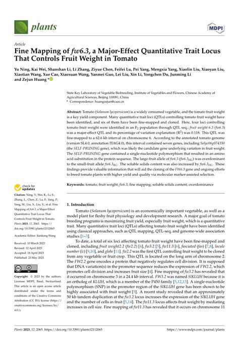 Pdf Fine Mapping Of Fw63 A Major Effect Quantitative Trait Locus That Controls Fruit Weight