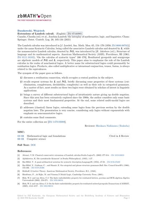 Pdf Lambek Calculi