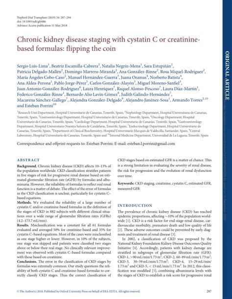 Pdf Ckd Staging With Cystatin C Or Creatinine Based Formulas Flipping The Coin