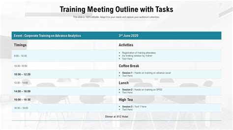Training Meeting Outline With Tasks Ppt Powerpoint Presentation Infographic