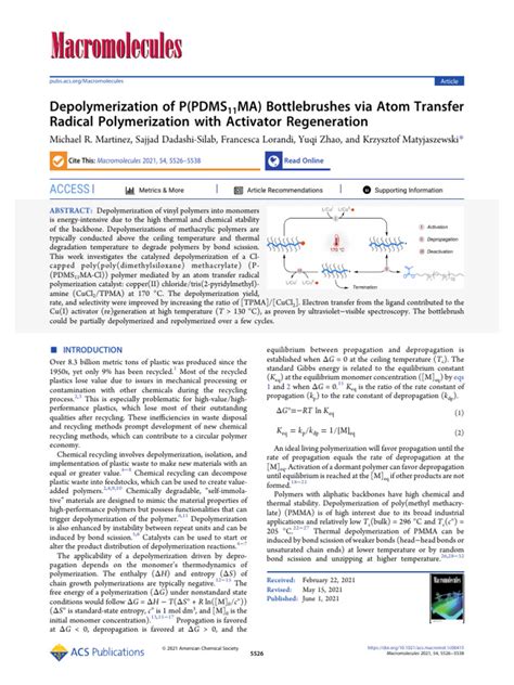 Martinez Et Al 2021 Depolymerization Of P Pdms11ma Bottlebrushes Via