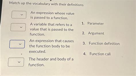 Solved Match Up The Vocabulary With Their Definitionsan