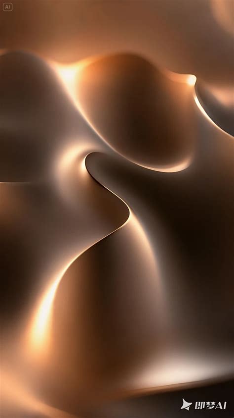 背景流动纹理，磨砂玻璃金属质感，磨砂玻璃金属结合质感深色渐变，棕金色，黑金棕色，飘逸，起伏大，流动感强，高分辨率，斜对角构图，有弯弯的弧度，以 C4d 风格渲染，边缘 花瓣网