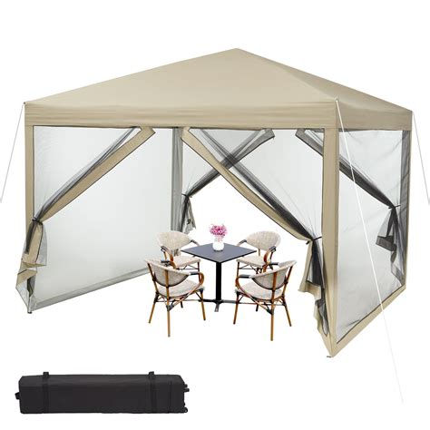 10x10 Pop Up Screened Canopy Tent With Mosquito Netting Portable