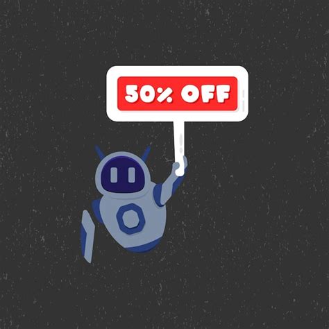 Robot Volant Mignon Tenant Une Illustration Vectorielle De Signe De Réduction Vecteur Premium