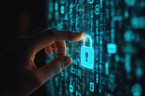 Human Hand Interacting With Digital Lock Icon On Virtual Screen For Data Protection And Digital