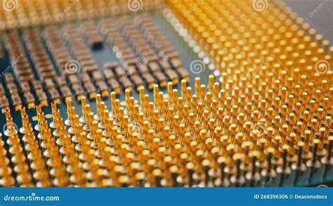 Microprocessor Of Computer Closeup Cpu Semiconductor Pins And Connectors Electronic And