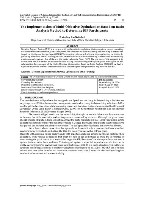 Pdf The Implementation Of Multi Objective Optimization Based On Ratio