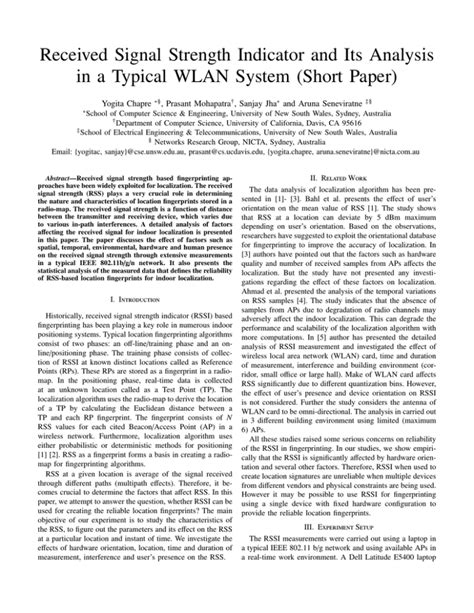 Received Signal Strength Indicator And Its Analysis In A Typical
