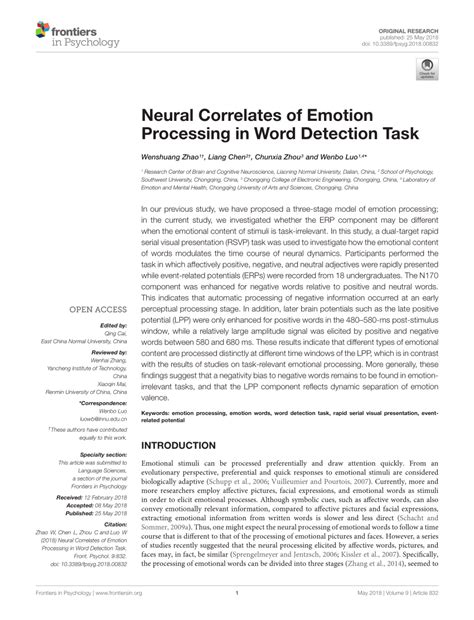 Pdf Neural Correlates Of Emotion Processing In Word Detection Task