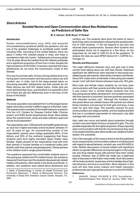 PDF Societal Norms And Open Communication About Sex Related Issues As Predictors Of Safer Sex