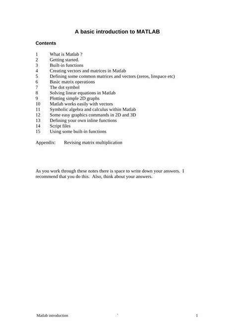 Pdf A Basic Introduction To Matlab Tuhh · Pdf Filea Basic Introduction To Matlab Contents 1